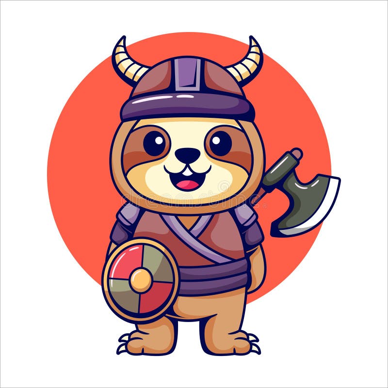 Adorable Sloth with Medieval Warrior Costume Holding Shield and Axe ...