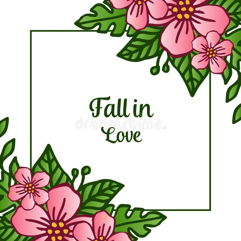 Template of Various Card Fall in Love, Decoration Cute Pink Wreath ...
