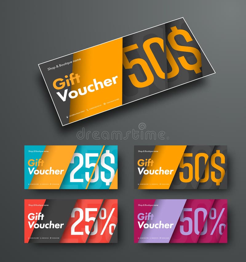 Template of Vector Gift Vouchers in the Style of Material Design Stock ...