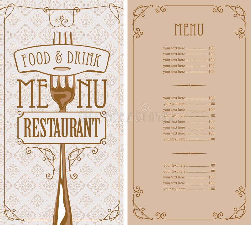 Restaurant Menu with Price List and Fork Stock Vector - Illustration of ...