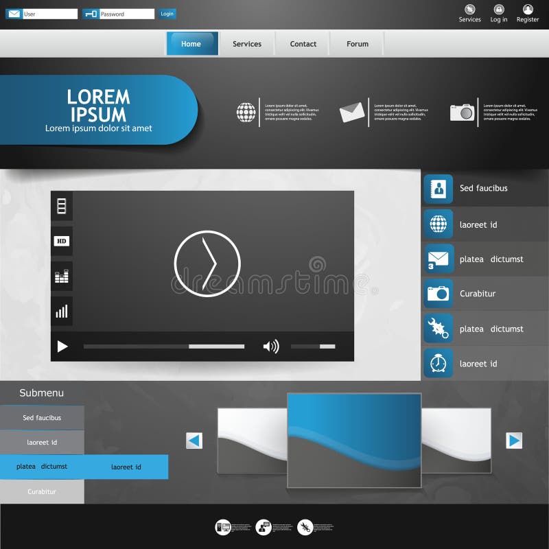 Template for Website, Eps10 Vector with Video Player Stock Vector ...