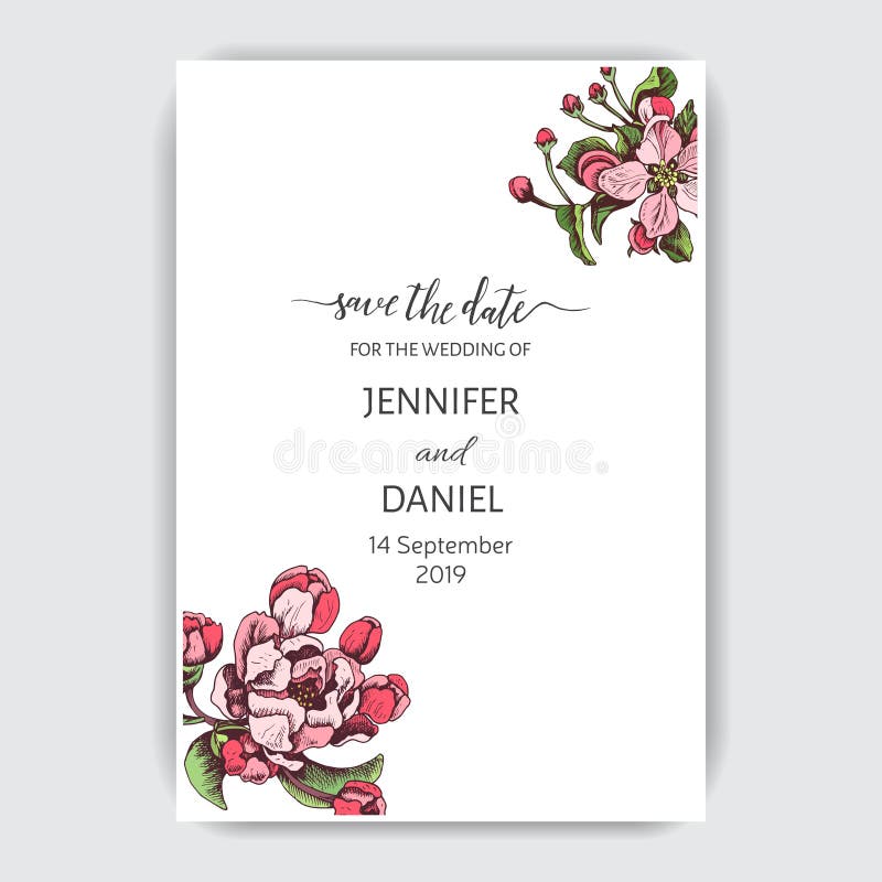 Template for Wedding Invitation. Card Vector Illustration with Apple ...