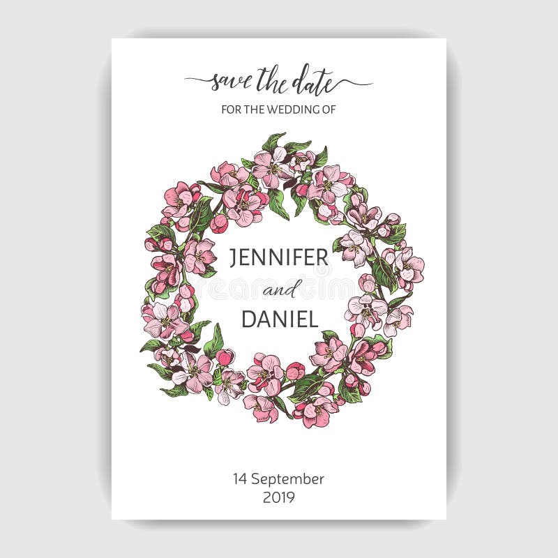 Template for Wedding Invitation. Card Vector Illustration with Apple ...