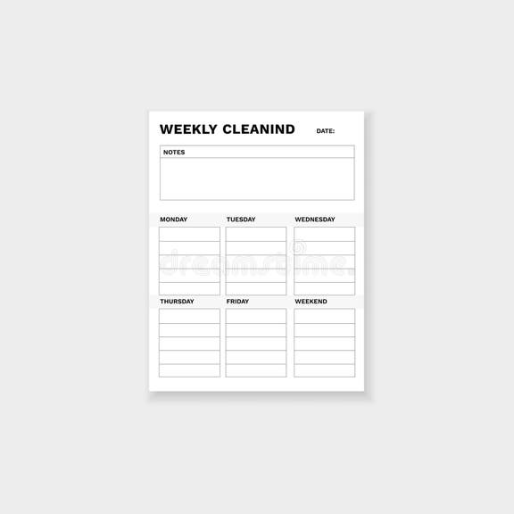 Template for Weekly Cleaning with Date and Notes Layout for Organized ...