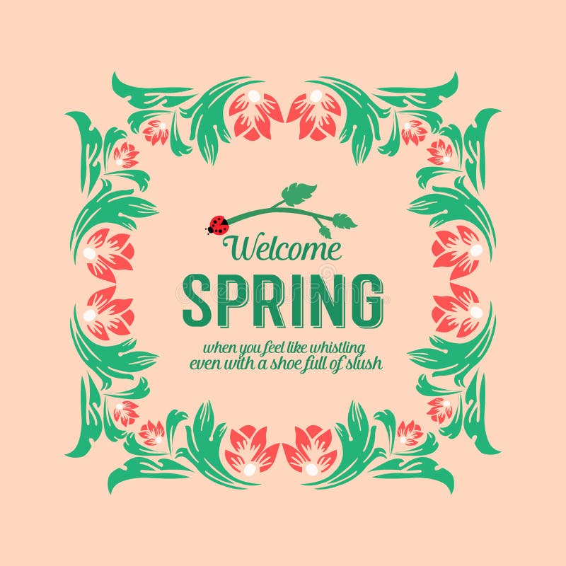 Template for Welcome Spring Greeting Card Design, with Leaf and Red ...