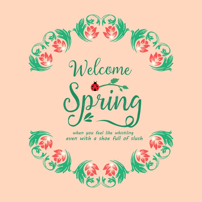 Template for Welcome Spring Greeting Card Design, with Leaf and Red ...