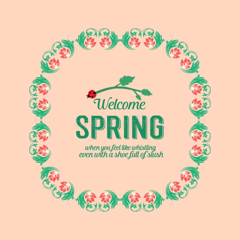 Template for Welcome Spring Greeting Card Design, with Leaf and Red ...