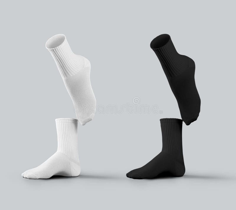 Template of White, Black Medium Socks 3D Rendering, Side View, One Foot ...