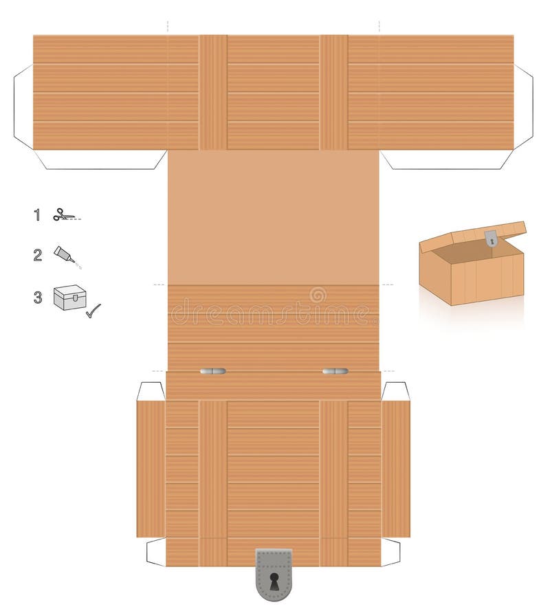 Template Wooden Box Treasure Chest Stock Vector - Illustration of open ...