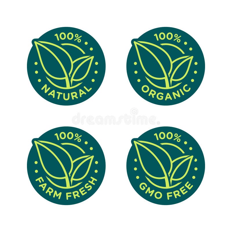 100 Natural, Organic, Farm Fresh, Gmo Free Icon Set Stock Vector ...