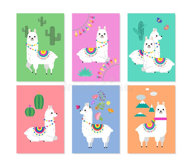 Cute Llamas, Alpacas and Cactus Illustrations for Nursery Design ...