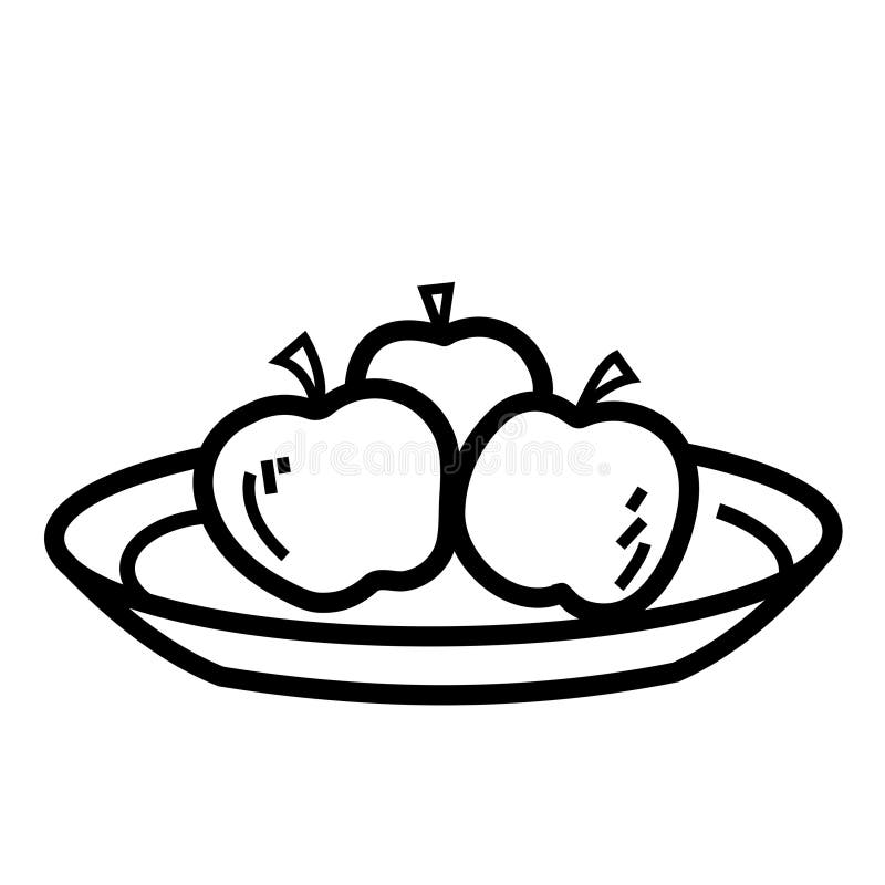 Three Apples on Plate Vector Icon Drawing Stock Vector - Illustration ...