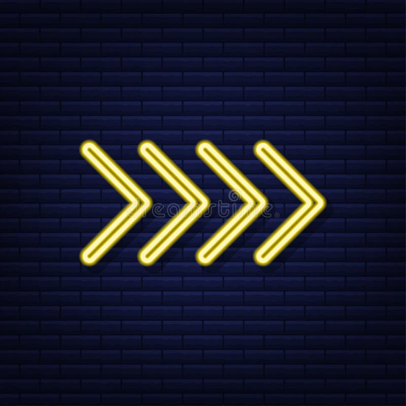 Template with Yellow Arrow Neon on Blue Background. Neon Glowing Arrow ...