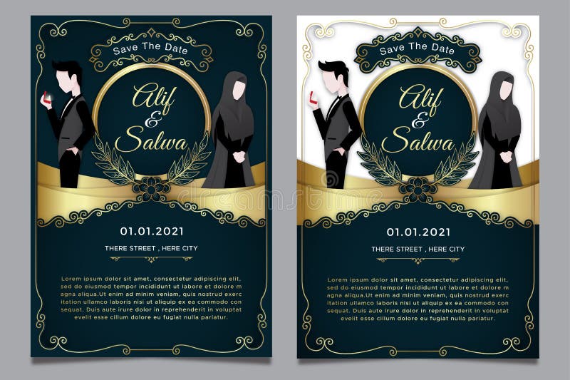 Papercut Theme Wedding Invitation Templates with Characters Stock ...