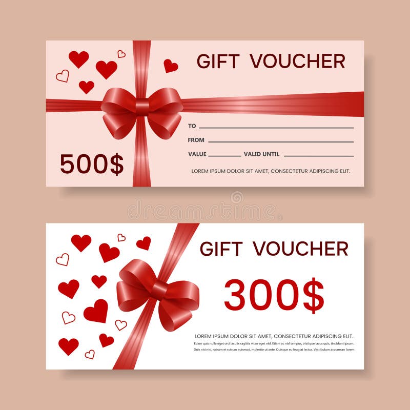 Gift Voucher Templates with Red Bow and Hearts Stock Vector ...
