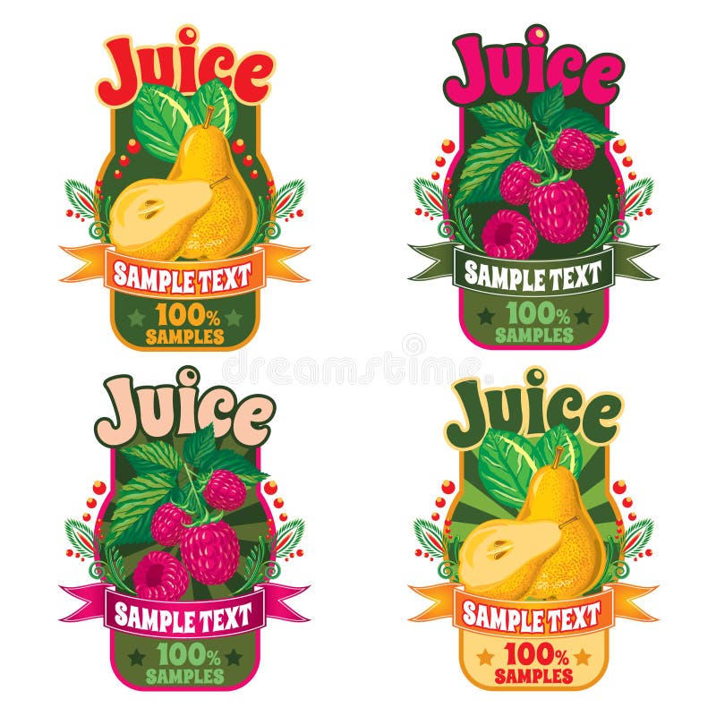 Templates for Labels of Juice from Pear and Raspberries Stock Vector ...