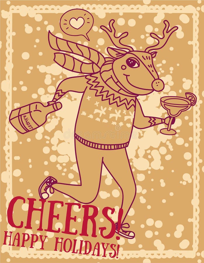 Templates for Party Poster, Christmas Deer Drinking Alcohol Stock ...