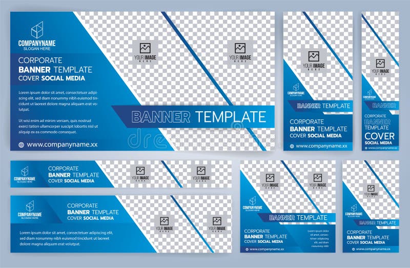 Set of Blue Web Banners Templates Stock Vector - Illustration of cover ...