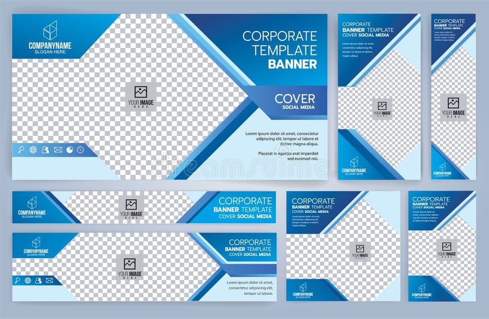 Set of Blue Web Banners Templates Stock Vector - Illustration of footer ...