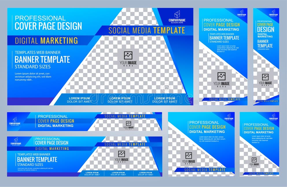 Set of Blue Web Banners Templates Stock Vector - Illustration of blue ...