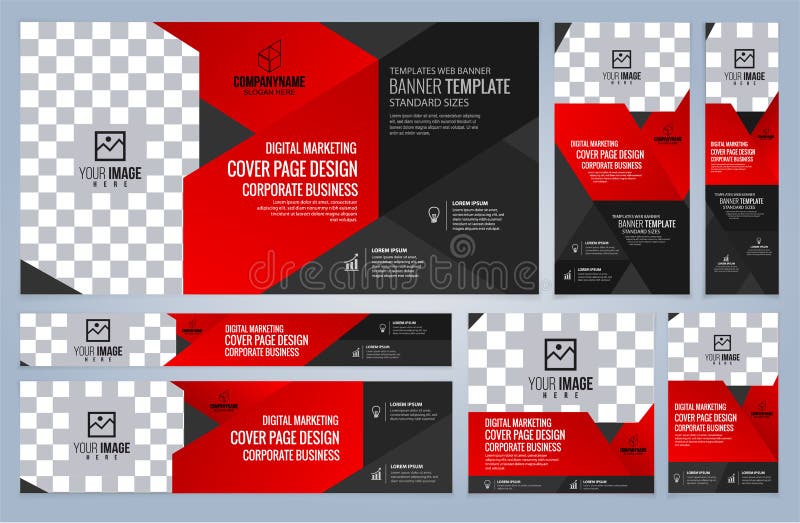 Set of Red Web Banners Templates Coverpage Stock Vector - Illustration ...