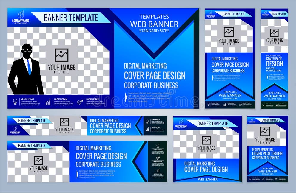 Set of Blue Web Banners Templates, Coverpage Standard Sizes Stock ...