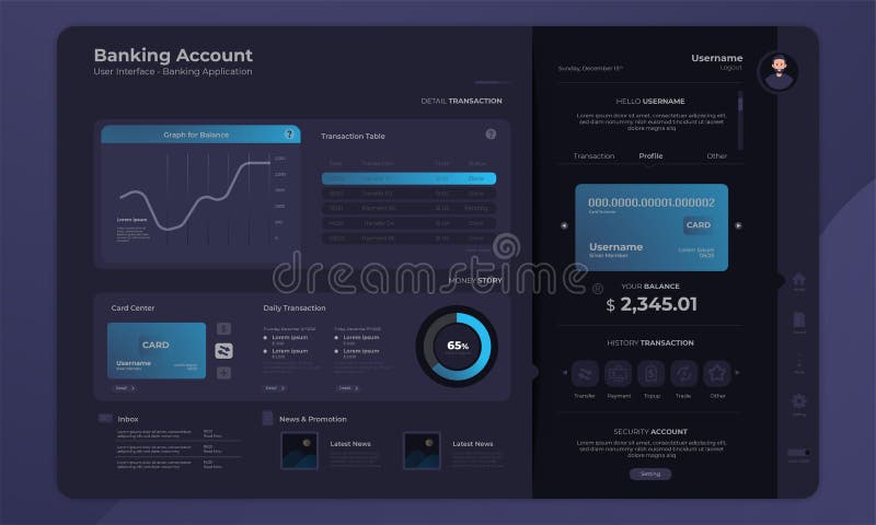 Banking Account Dashboard Admin Panel Interface with Dark Mode Concept ...