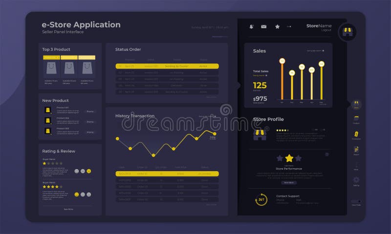 Online Shop Seller Admin Panel Interface on Dark Mode Concept Stock ...