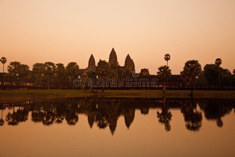Temple of Angkor Wat at Sunset, Cambodia. Stock Image - Image of murals ...
