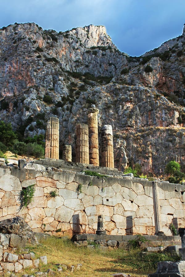 The Temple of Apollo in Delphi, Greece. Sunrise Stock Photo - Image of ...