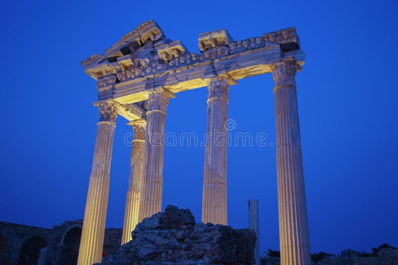 Temple of Apollo at Night. Turkey, Side Stock Image - Image of anatolia ...