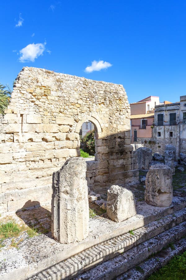 The Temple of Apollo in Ortigia, Sicily Stock Photo - Image of ...