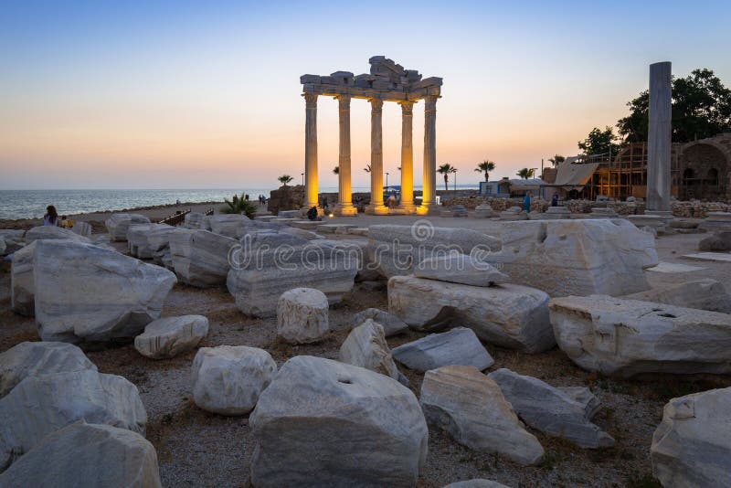 The Temple of Apollo in Side at Sunset Editorial Photo - Image of ...