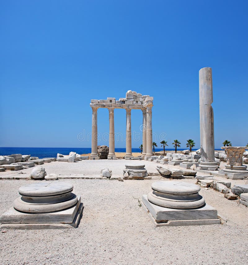 The Temple of Apollo, Side, Turkey Stock Photo - Image of debris, stone ...
