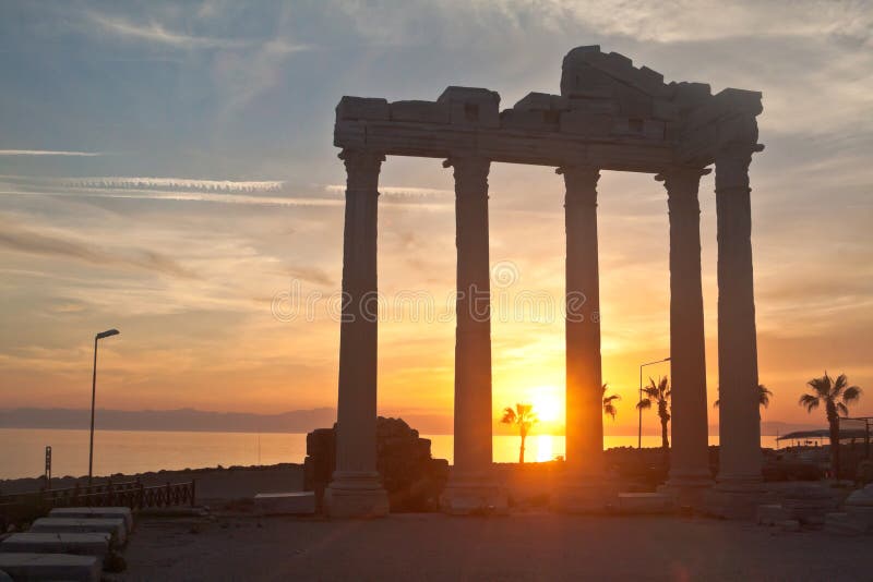 The Temple of Apollo in Side, Turkey, on Sunset Stock Photo - Image of ...