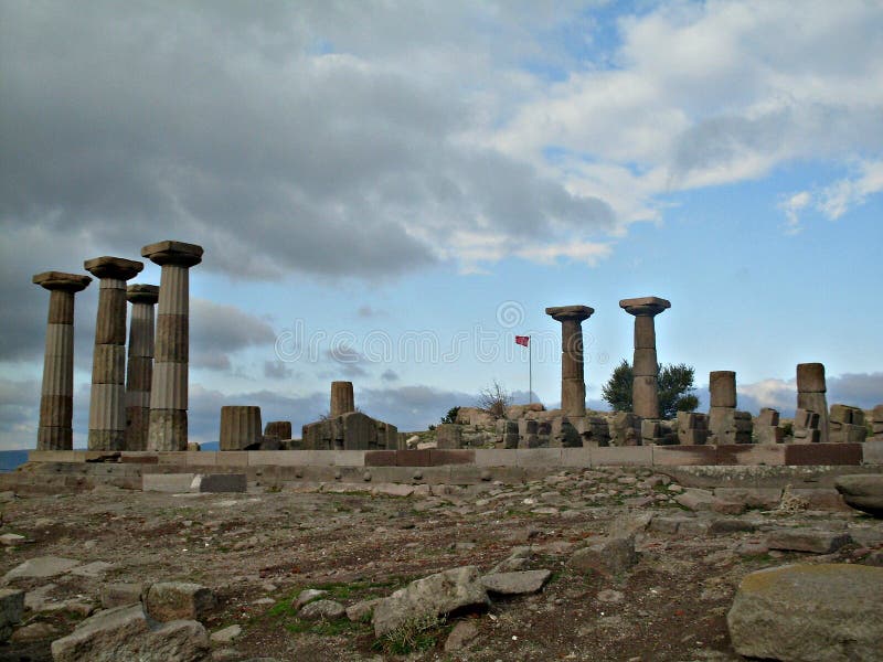 Temple of Athena in Behramkale Turkey Stock Image - Image of cultural ...