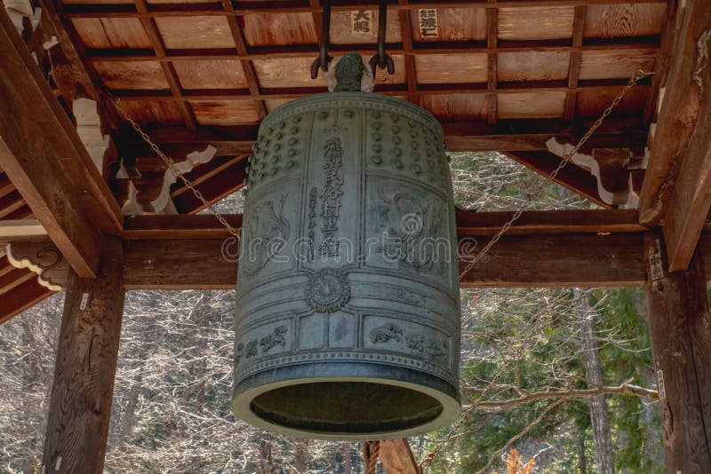 Temple Bell Hanging Stationary with Scriptures Stock Photo - Image of ...