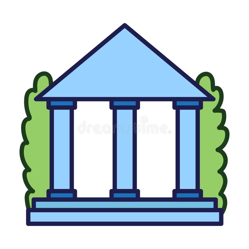 Temple Building Icon. Ancient Structure Shape. Blue Column Architecture ...