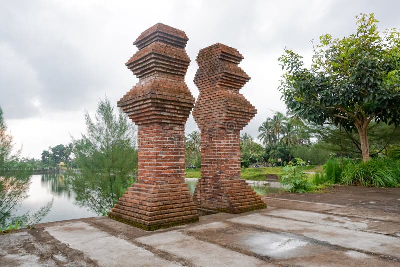 Temple Building Made of Red Bricks with a Pond Background Stock Image ...