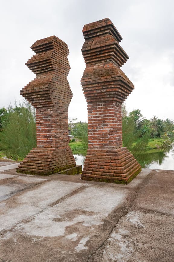 Temple Building Made of Red Bricks with a Pond Background Stock Photo ...