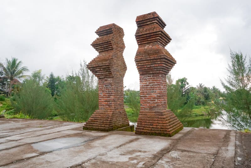 Temple Building Made of Red Bricks with a Pond Background Stock Image ...
