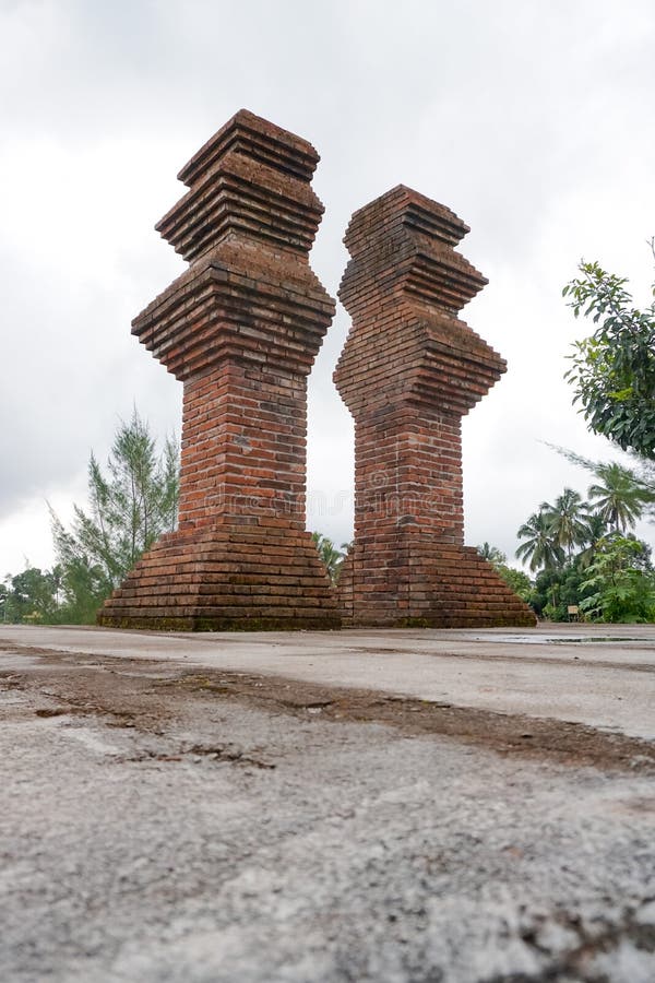 Temple Building Made of Red Bricks with a Pond Background Stock Image ...