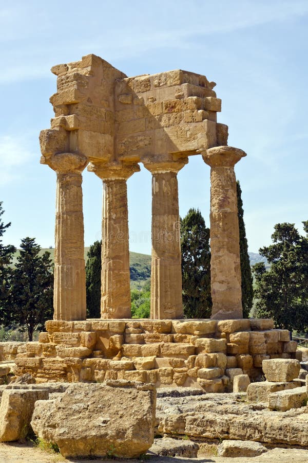 Temple of Castor and Pollux, Valley of the Temples Stock Image - Image ...