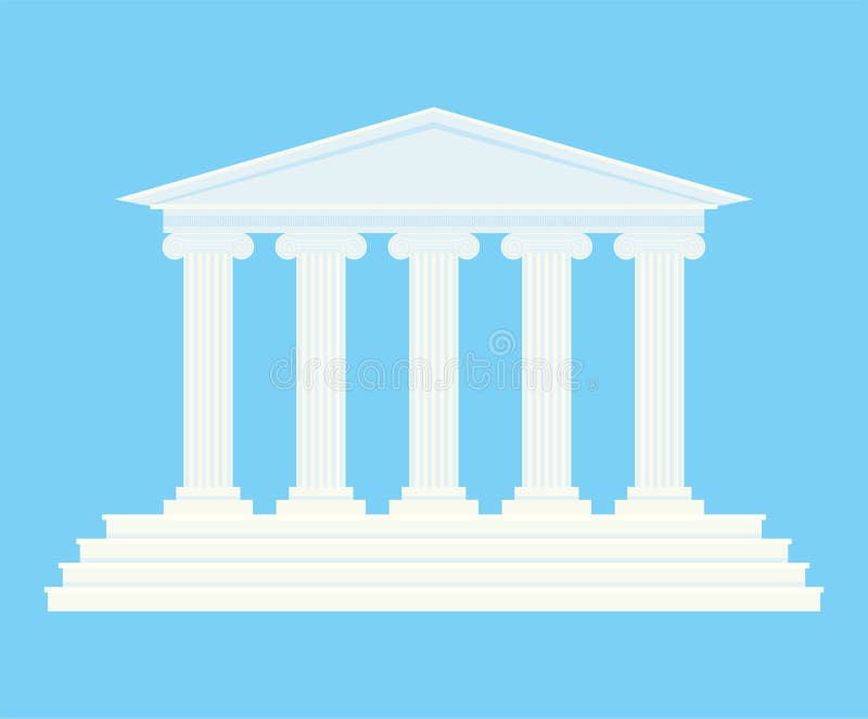 Temple with Columns in the Greek Style Isolated on Blue Background ...