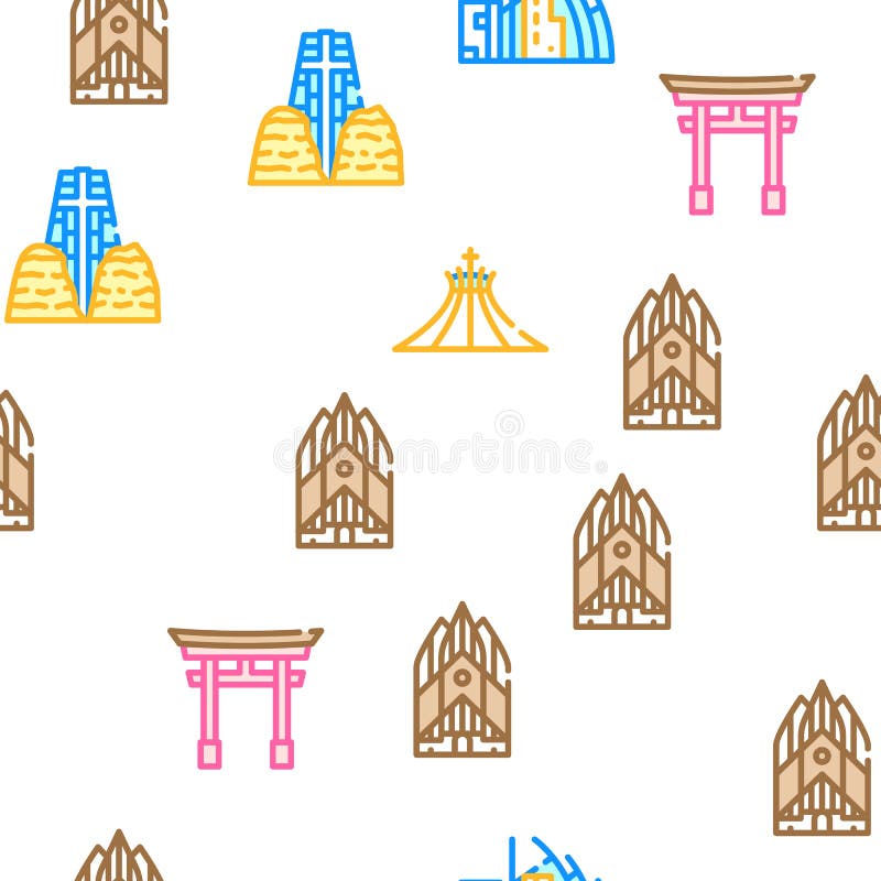 Temple Construction Vector Seamless Pattern Stock Illustration ...