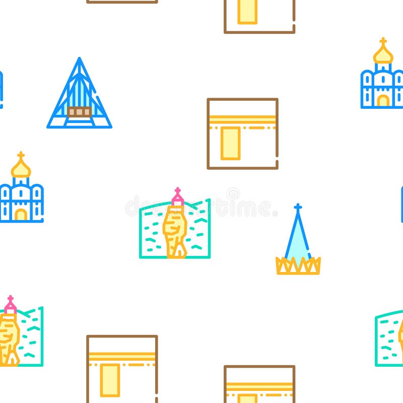 Temple Construction Vector Seamless Pattern Stock Vector - Illustration ...