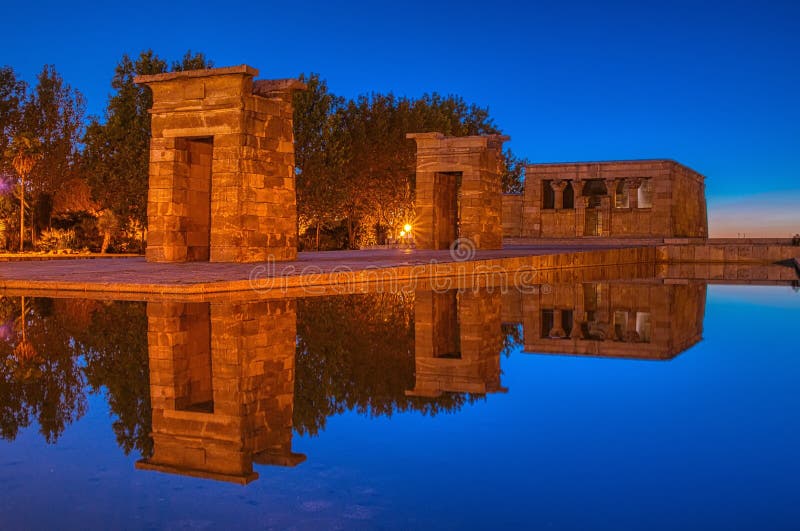 Temple of Debod at Night, Madrid, Spain Stock Image - Image of sunset ...
