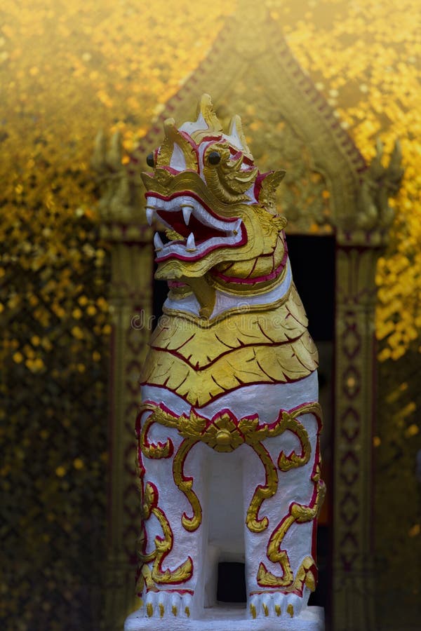 A Temple Decoration Lion in Front of the Temple Gate. Stock Image ...