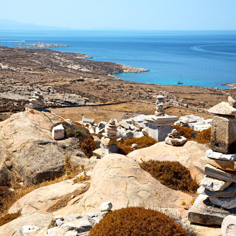 Temple in Delos Greece the Historycal Acropolis and Old Ruin Si Stock ...
