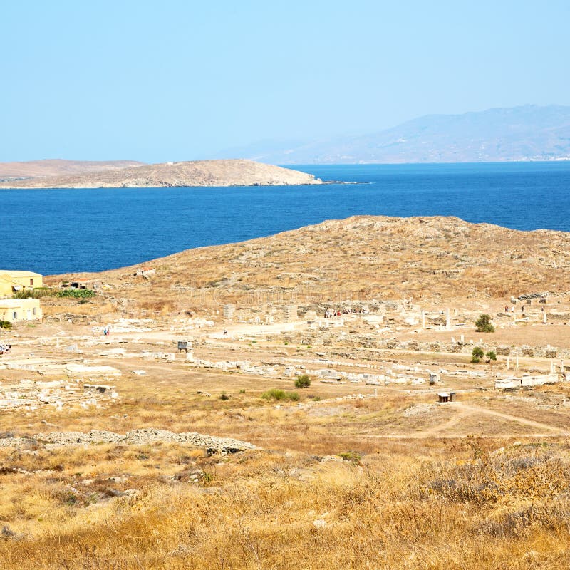 Temple in Delos Greece the Historycal Acropolis and Old Ruin Si Stock ...